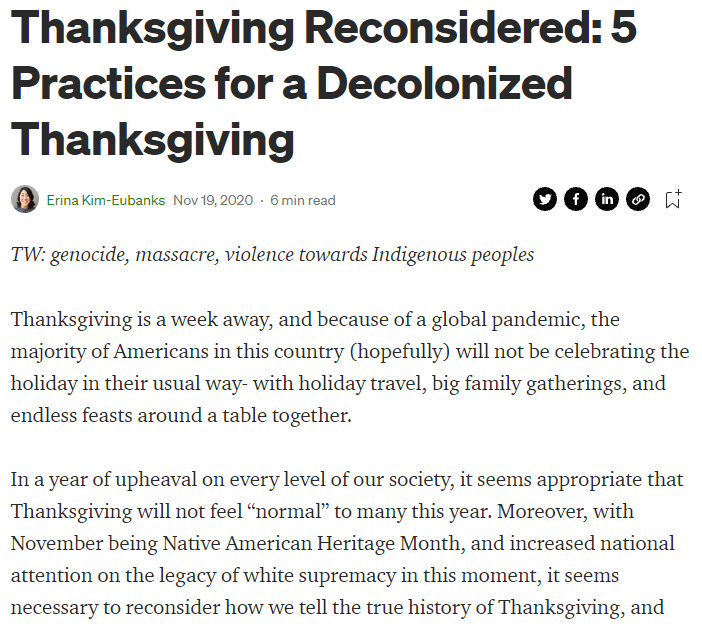 ARTICLE: Thanksgiving Reconsidered: 5 Practices for a Decolonized ...
