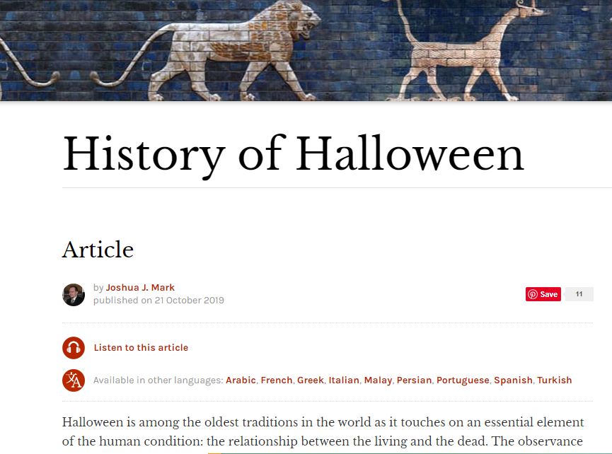 ARTICLE: History of Halloween – Sunday to Saturday