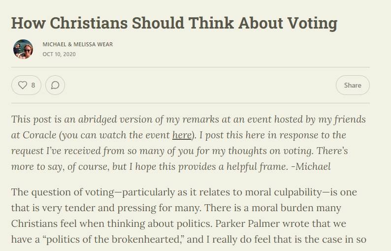 ARTICLE: How Christians Should Think About Voting – Sunday to Saturday